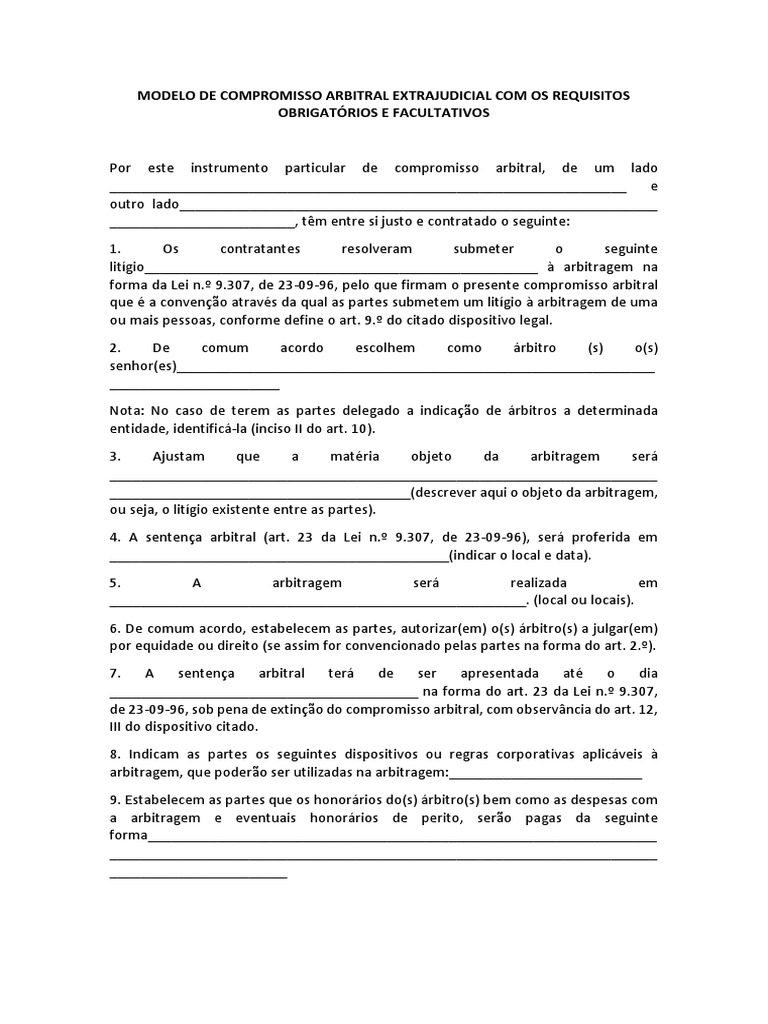 Compromisso Arbitral - Modelo | PDF | Arbitragem | Sentença (jurídico)