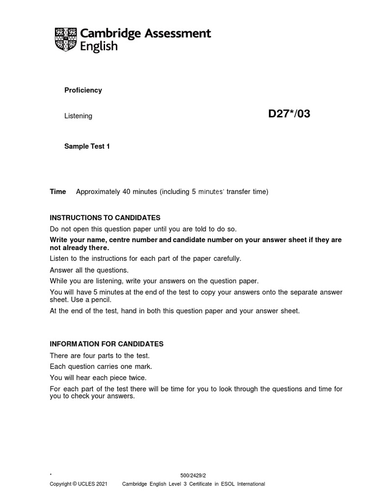 C2 Proficiency Sample Paper 1 Listening | PDF | Cognition