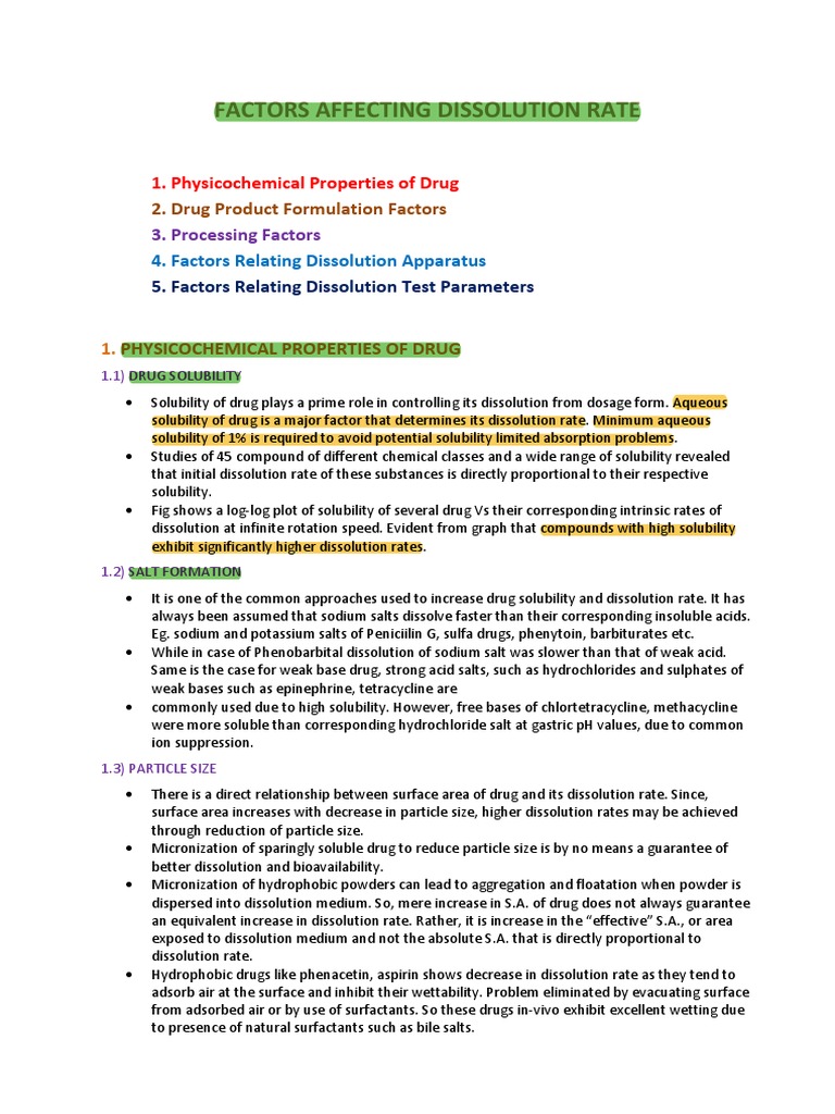Factors Affecting Dissolution Rate | PDF | Tablet (Pharmacy) | Solubility