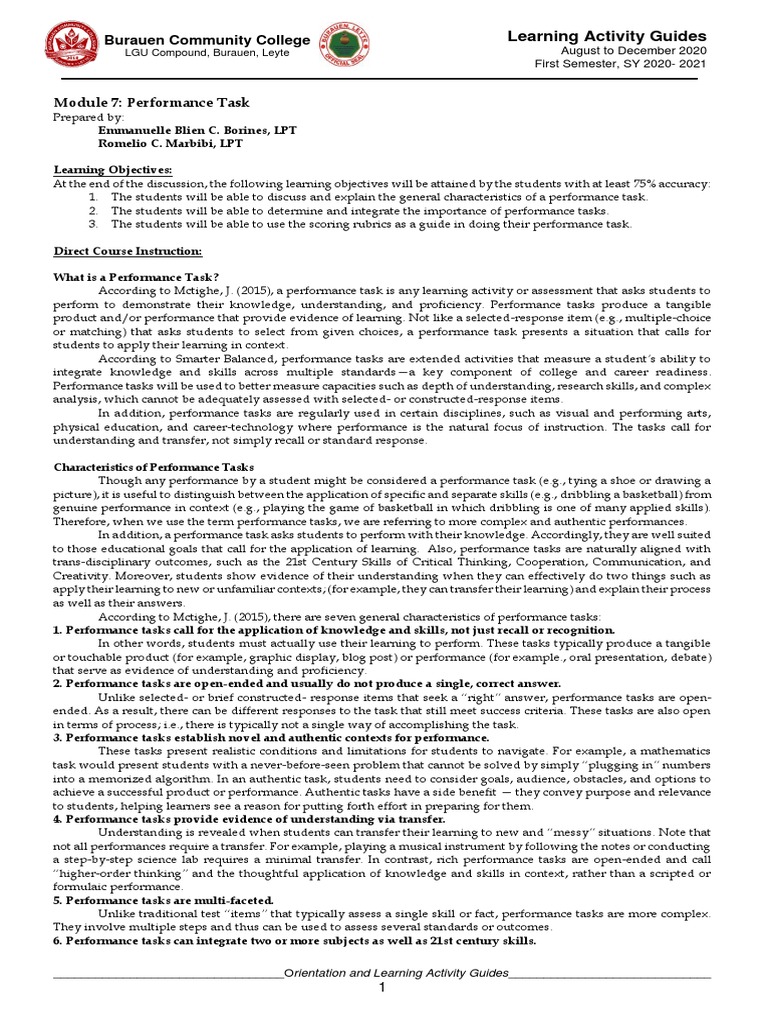 Burauen Community College: Learning Activity Guides | PDF | Rubric ...