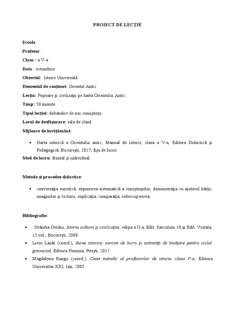 Model Proiect de Lectie Clasa 5 1 | PDF