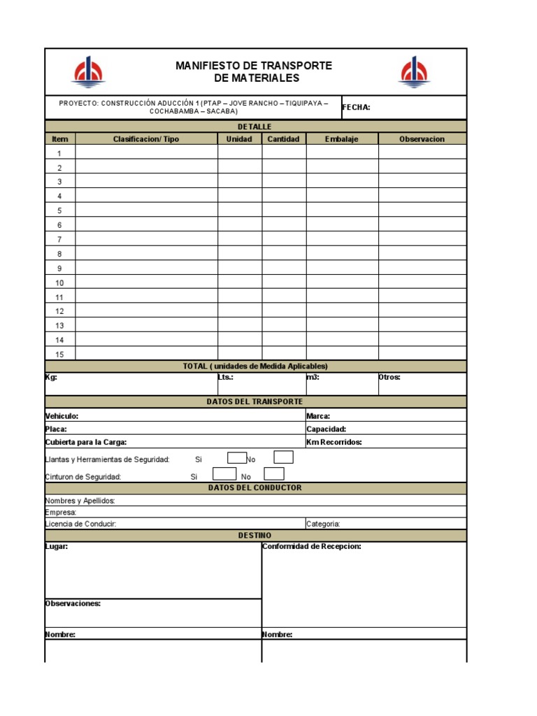 Formato de Manifiesto de Carga | PDF