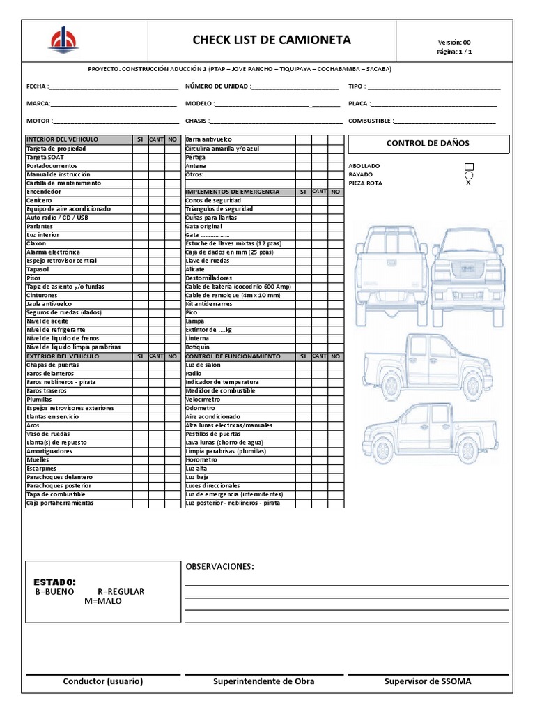 Check List de Camioneta en Excel | PDF | Vehículo de motor | Industria ...