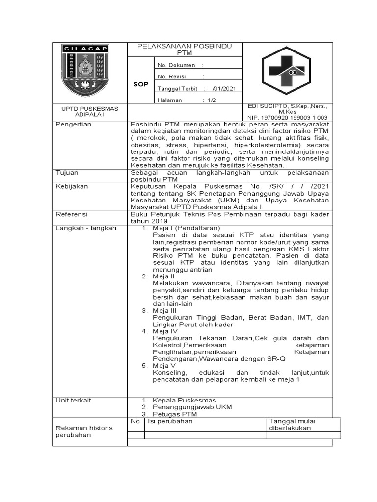 Sop Posbindu PTM | PDF
