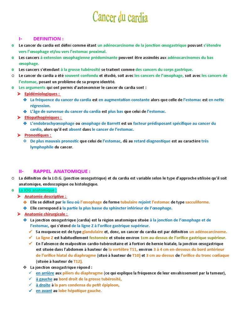 Cancer du cardia : définitions et enjeux | PDF | Cancer de l'œsophage ...