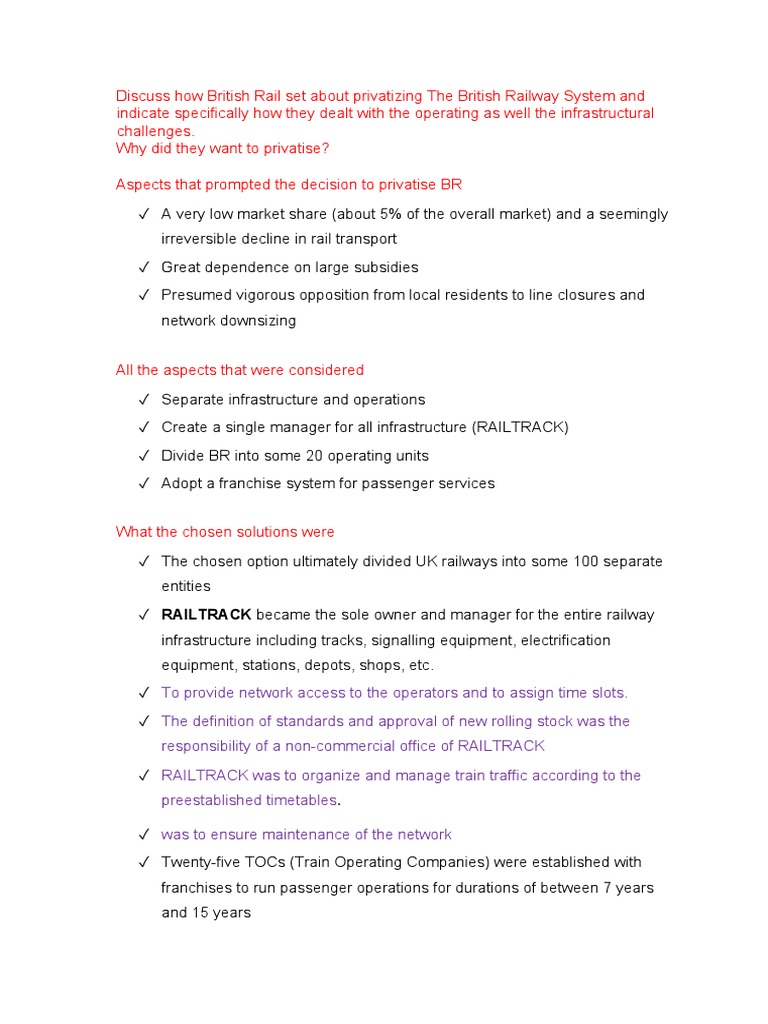 Privatization of the British Railway System | PDF | Rail Transport ...