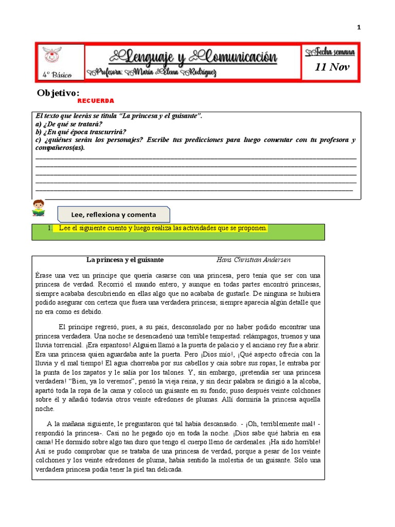Clase 11 Nov La Princesa y El Guisante | PDF