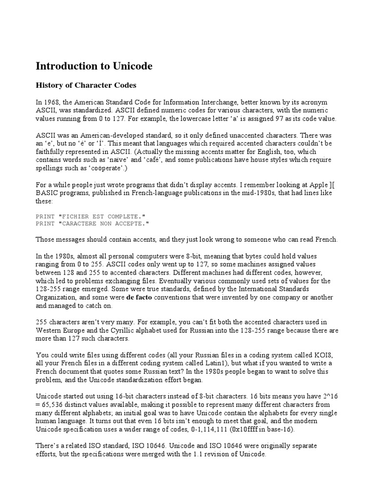 Introduction To Unicode: History of Character Codes | PDF | Character ...