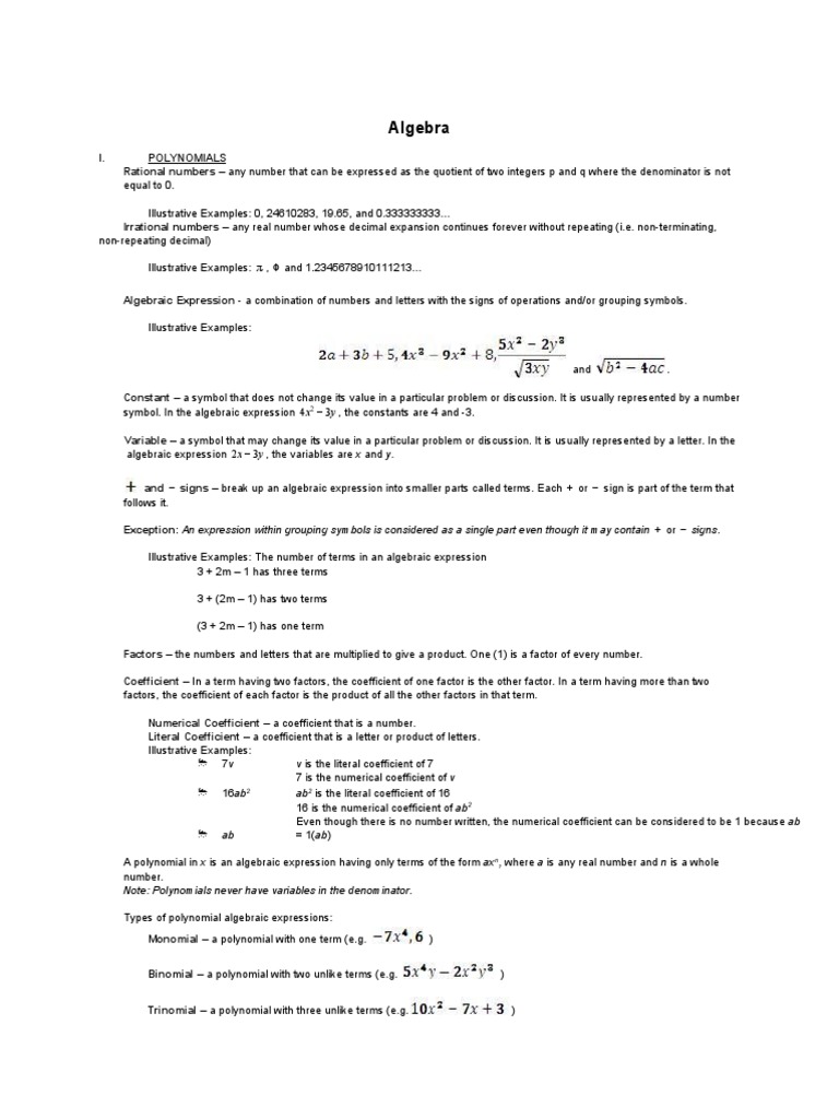 Algebra Fundamentals: An In-Depth Exploration of Polynomials, Exponents, and Operations | PDF ...