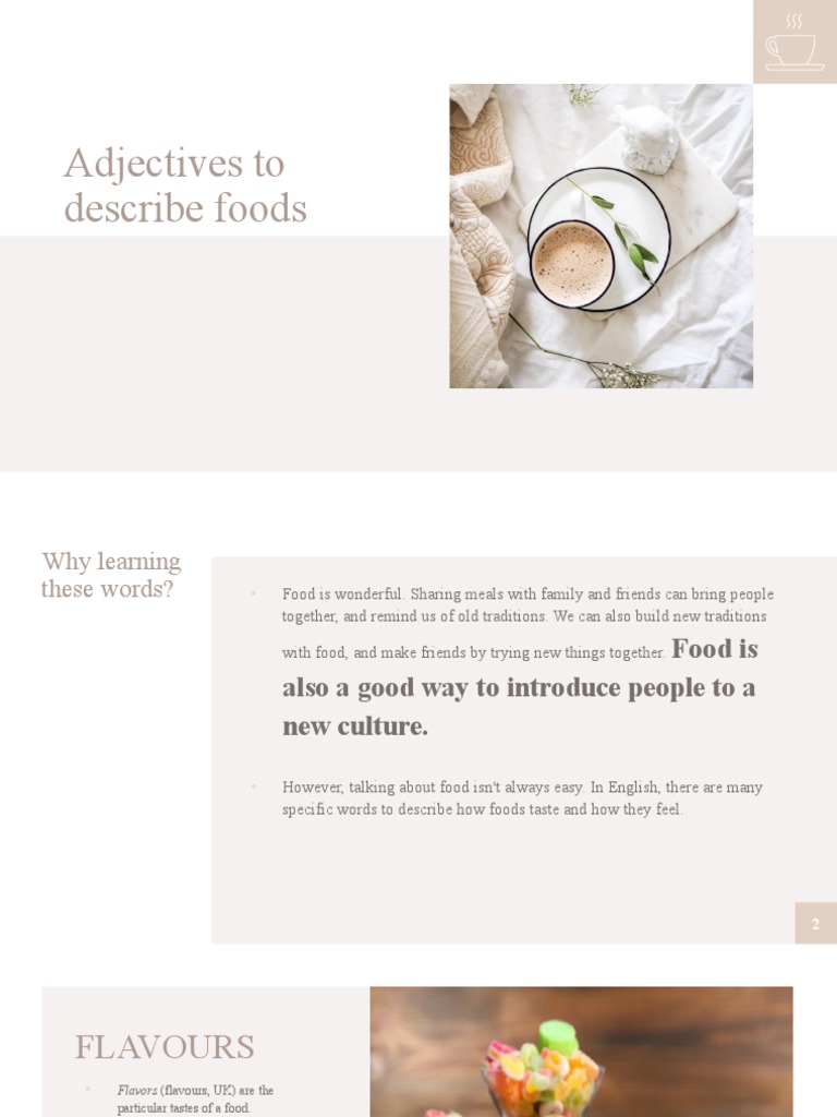 Food Descriptors for English Learners | PDF | Taste | Foods