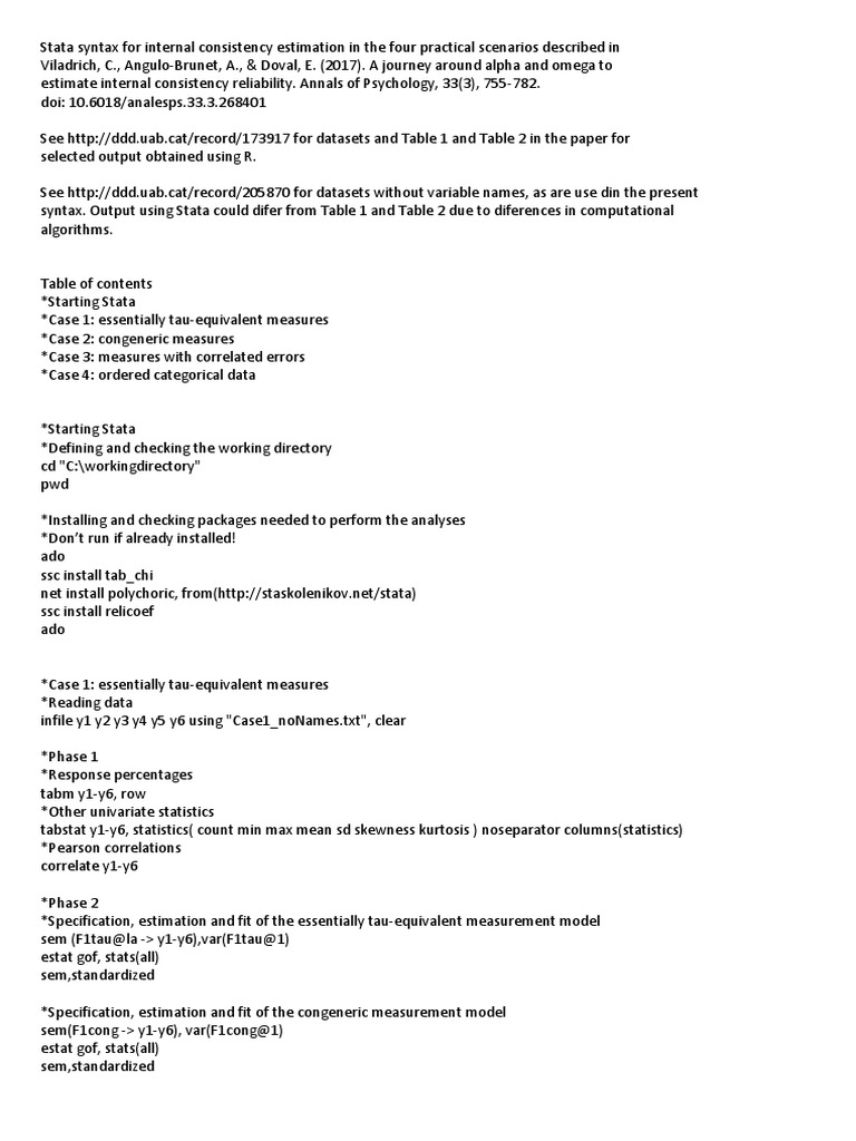 Stata Syntax Alpha Omega | PDF | Statistics | Correlation And Dependence