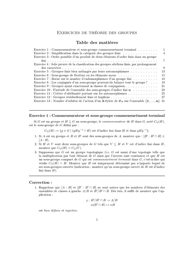 Exercices corrigés sur la théorie des groupes | PDF | Groupe ...