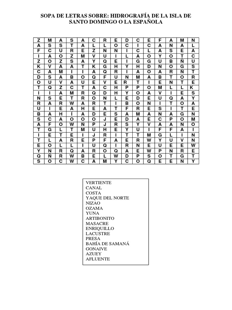 Sopa de Letras: Hidrografía de La Española | PDF