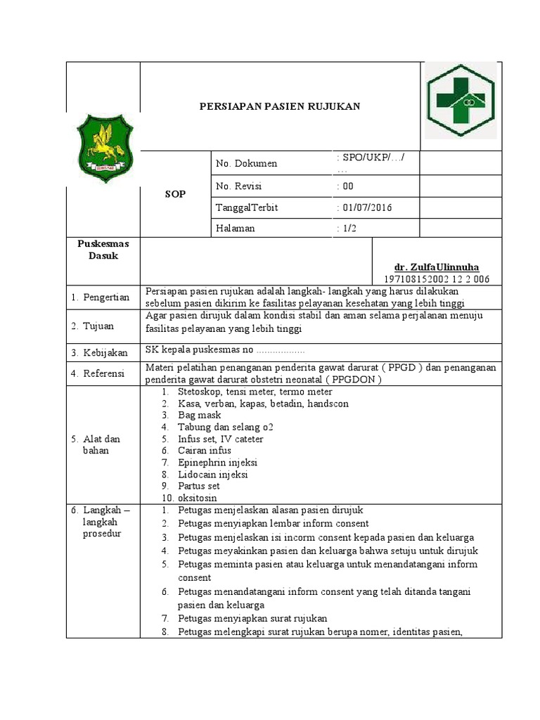 Sop Persiapan Rujukan | PDF