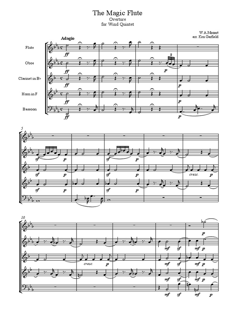 W (1) .A.mozart - The Magic Flute Overture - Wind Quintet | PDF