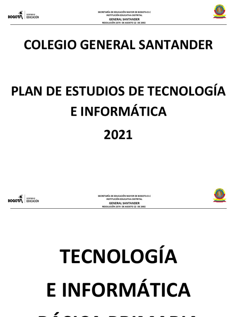Plan de Estudios Tecnologia e Informatica 2021 | PDF | Salón de clases | Tecnología de ...