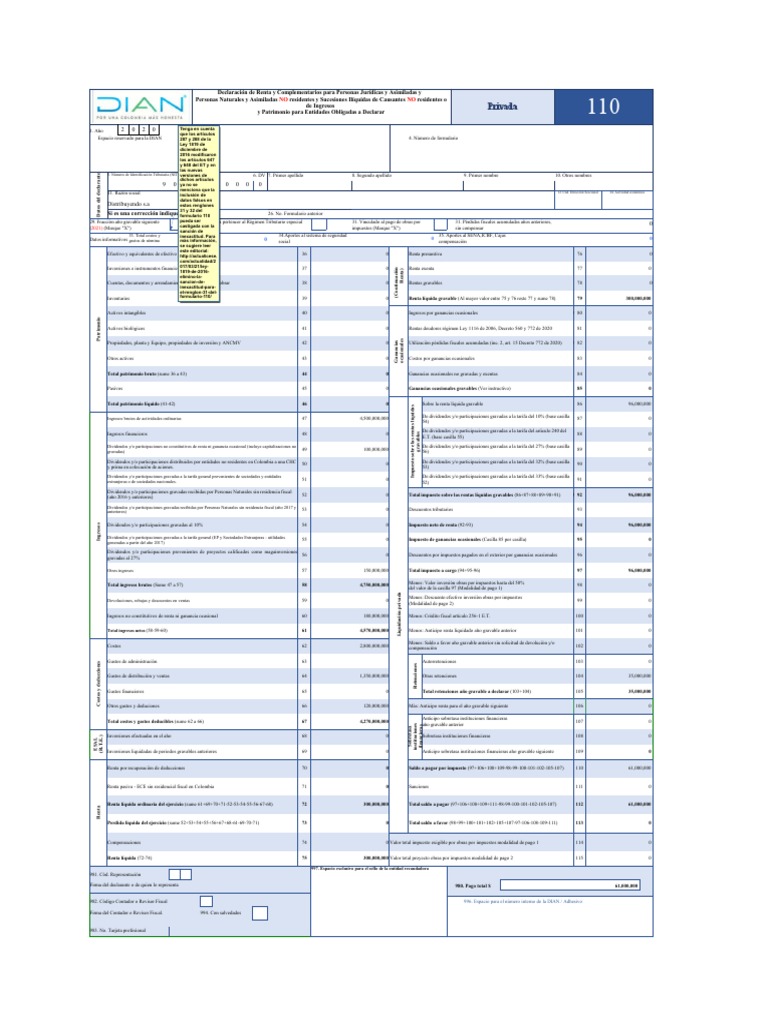 Formulario 110 Año Gravable 2020 Excel | PDF | Impuestos | Dividendo