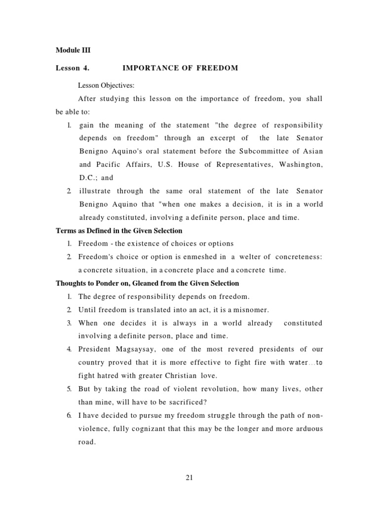 Lesson 4. Importance of Freedom | PDF