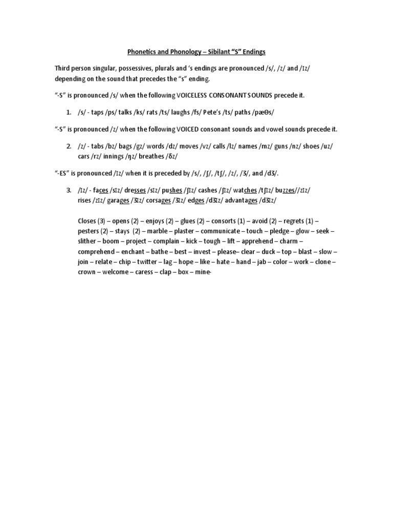 Phonetics - Sibilant S Endings | PDF | Foreign Language Studies