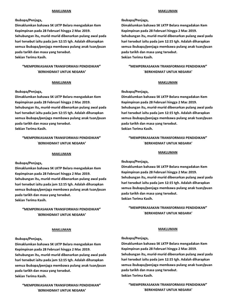 Memo Pulang Awal 1 | PDF