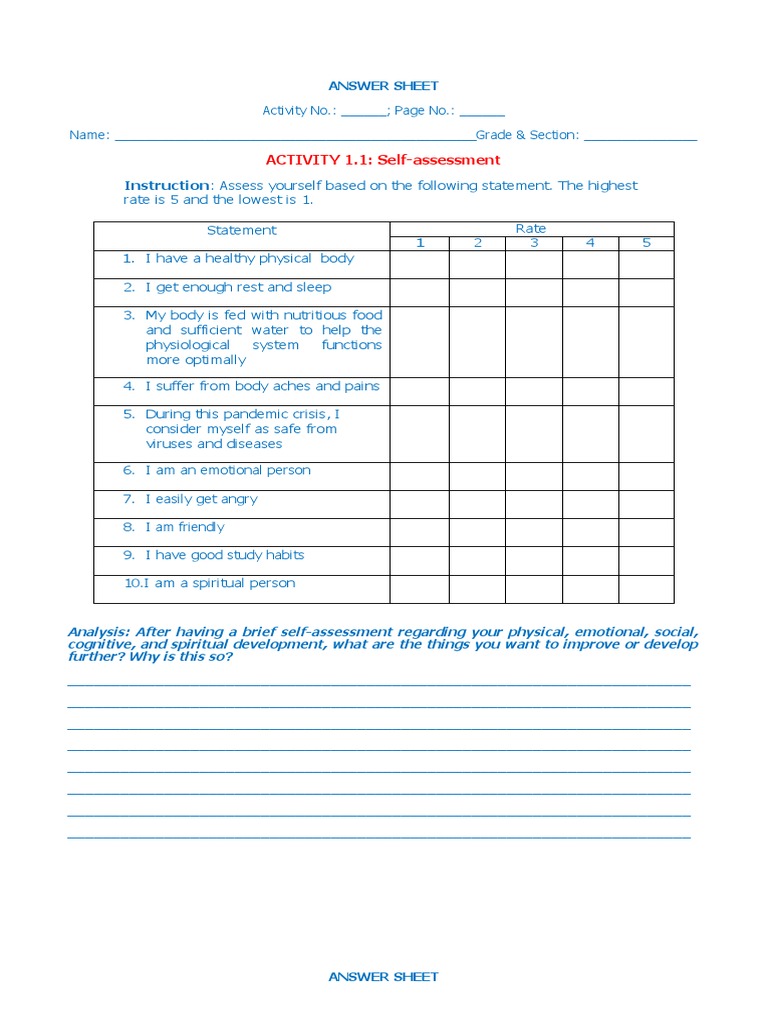 Per Dev Answer Sheet | PDF | Adolescence | Pain