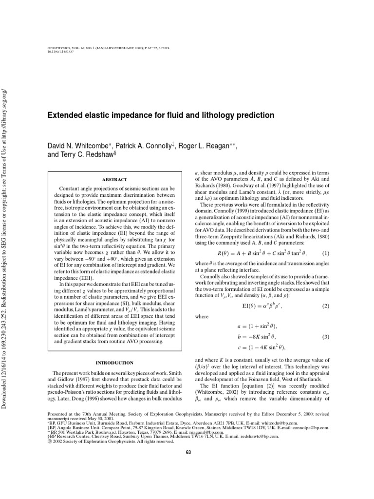 Extended Elastic Impedance Whitcombe 2002 | PDF | Elasticity (Physics) | Equations