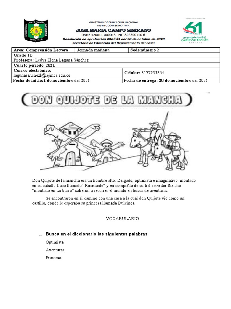 COMPRENSION LECTORA DON QUIJOTE Mi | PDF | Don Quijote