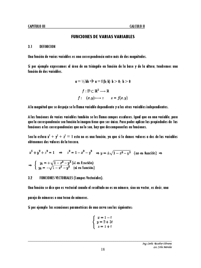 Funciones de Varias Variables: Ing. Carla Escobar Olivares Lic. Nila Morales | PDF | Función ...