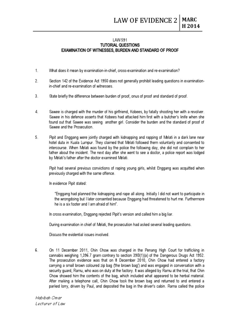 Evidence Law: Examining Witnesses & Proof | PDF | Burden Of Proof (Law) | Prosecutor