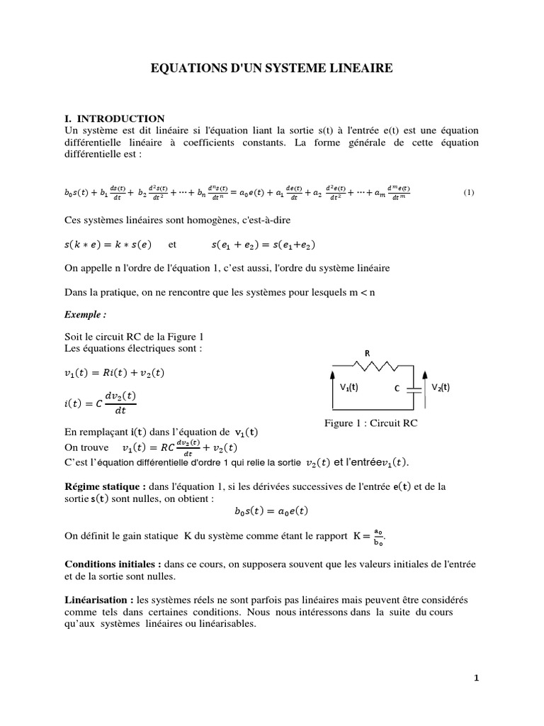 Équations des Systèmes Linéaires et TL | PDF | Transformation de ...