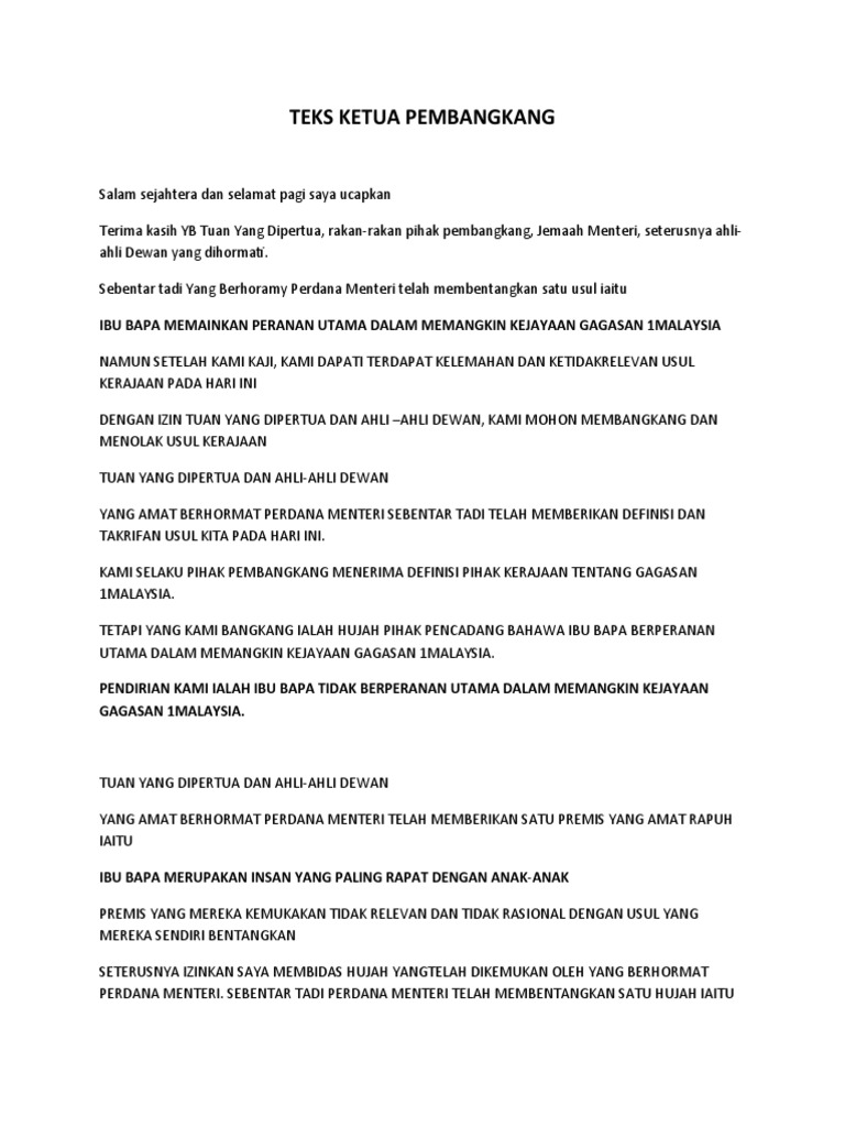 Teks Ketua Pembangkang | PDF