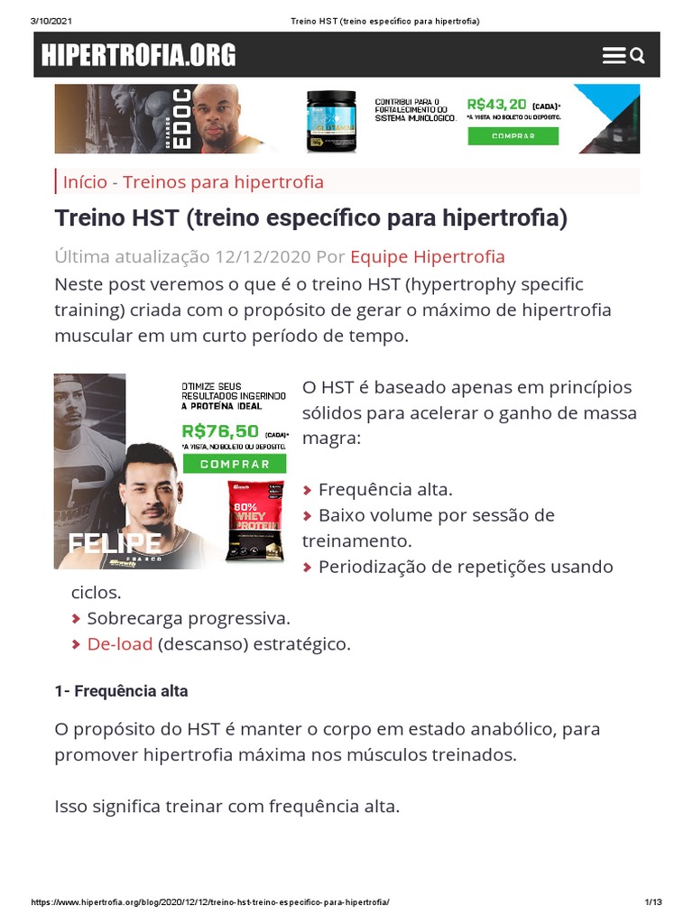 Treino HST (Treino Específico para Hipertrofia) | PDF | Músculo ...