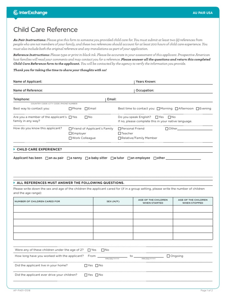 Child Care Reference | PDF | Child Care | Relationships