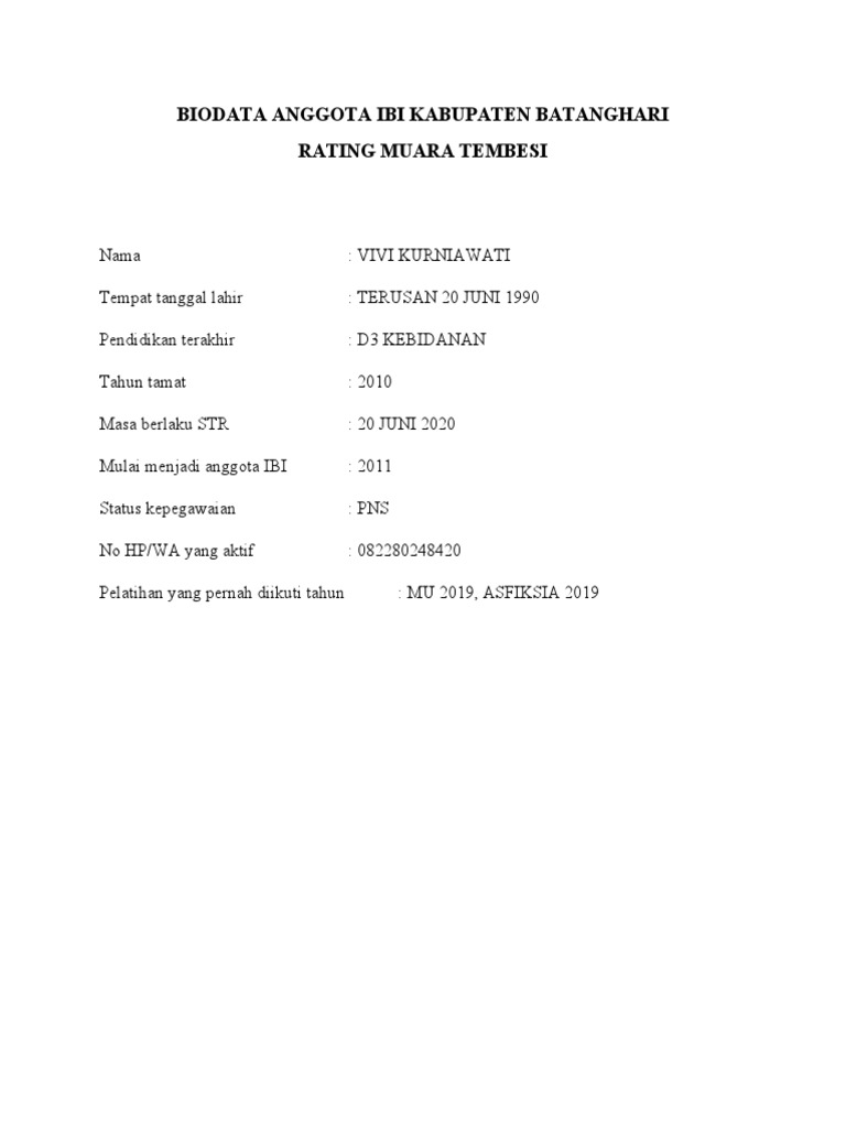 Biodata Anggota Ibi Kabupaten Batanghari | PDF