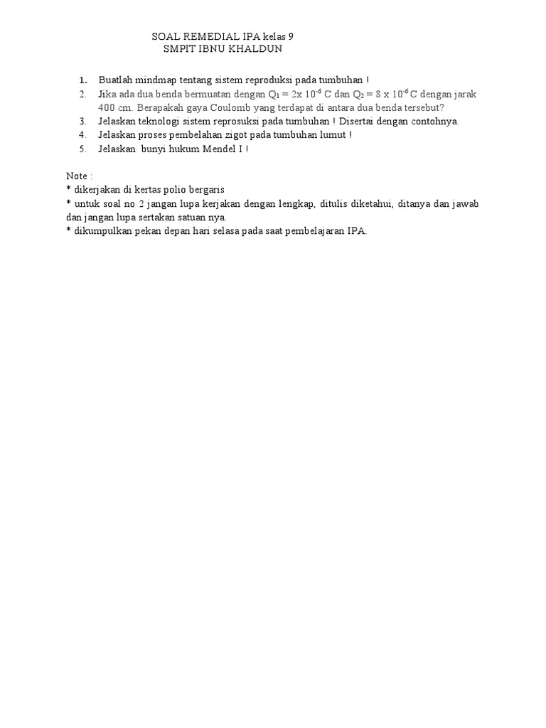 Soal Remed Kelas 9 | PDF