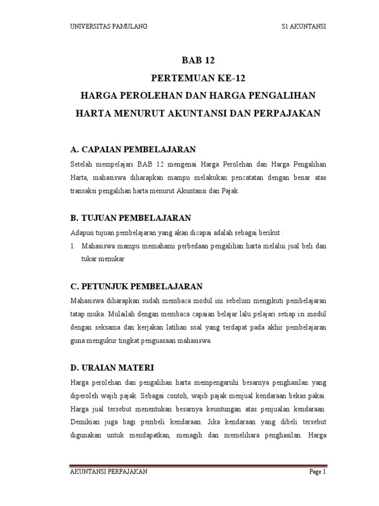 Harga Perolehan dan Pengalihan Harta | PDF