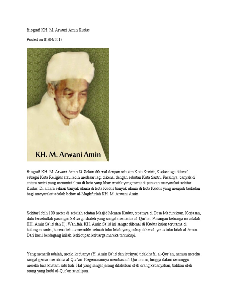 Biografi KH M. Arwani Amin Kudus | PDF Biografi KH M. Arwani Amin Kudus | PDF