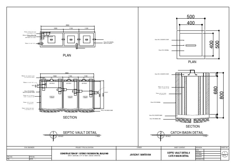 Bantayan - Septic Vault Detail & Catch Basin Detail | PDF | Civil ...