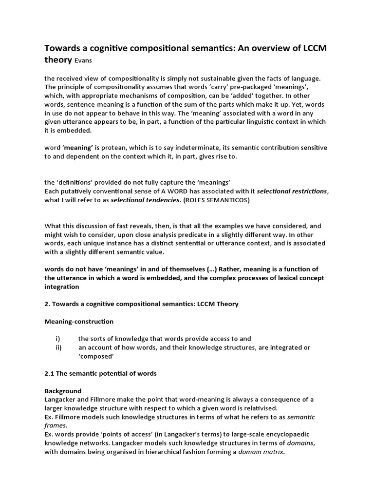 An Overview of LCCM Theory - EVANS | PDF | Lexical Semantics | Concept