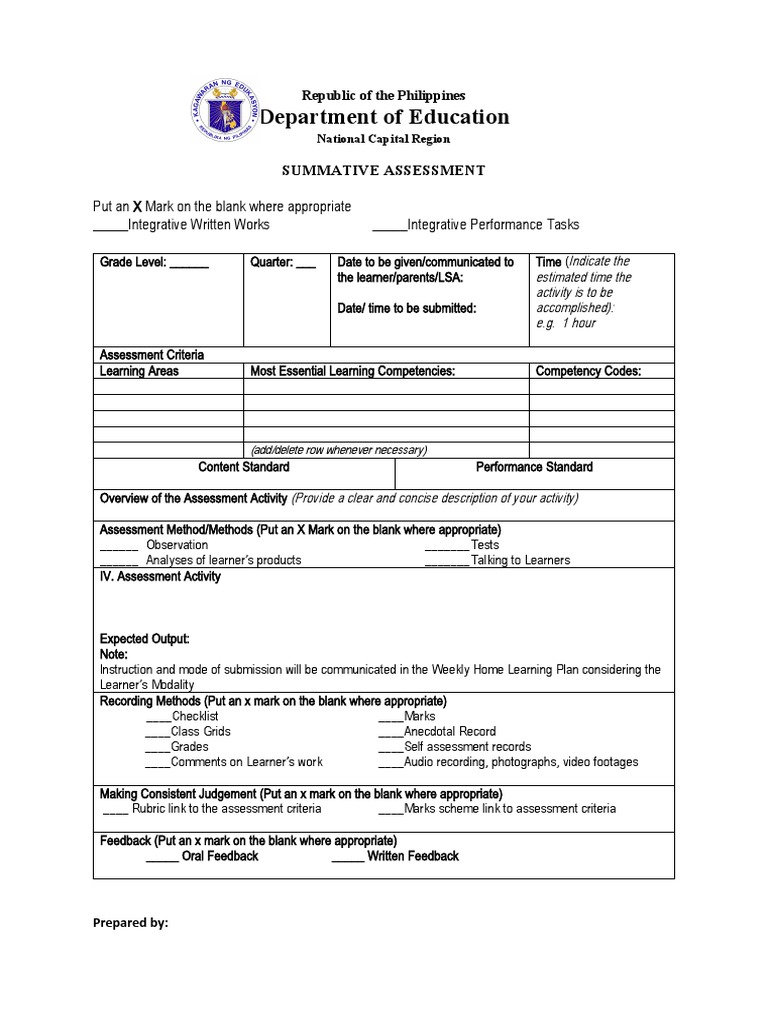 Summative Assessment Template Guide | PDF | Learning | Rubric (Academic)