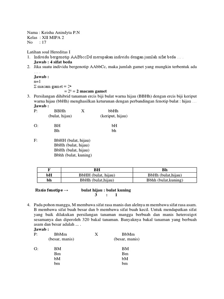 Latihan Soal Hereditas I | PDF