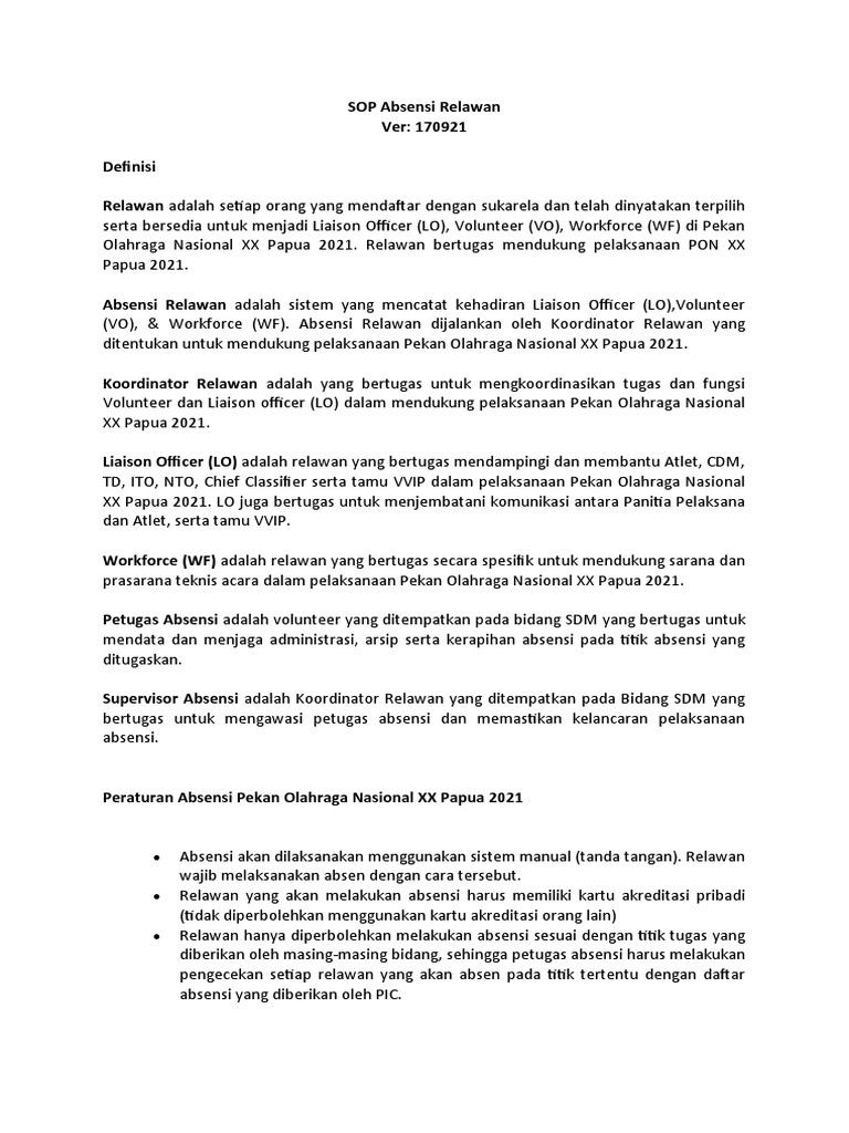 Sop - Absensi Relawan | PDF | Pengelolaan Keuangan & Uang