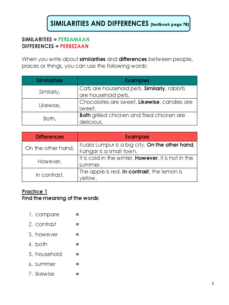 Worksheet 6e (Similarities and Differences) | PDF