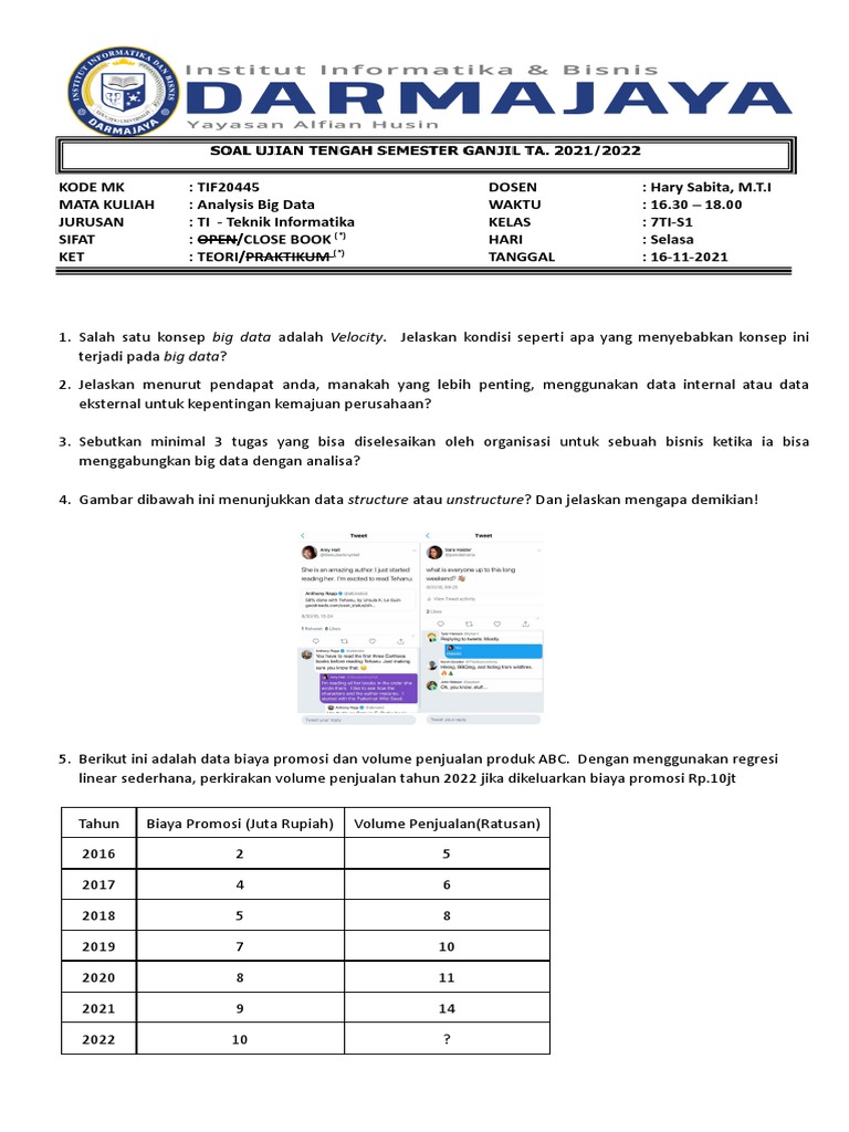 Soal UTS Analysis Big Data TA 2021 2022 | PDF