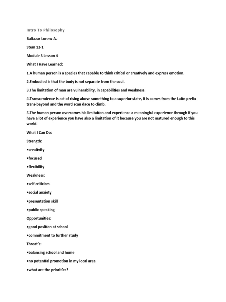 Intro To Philo. Module 3 Lesson 4 | PDF