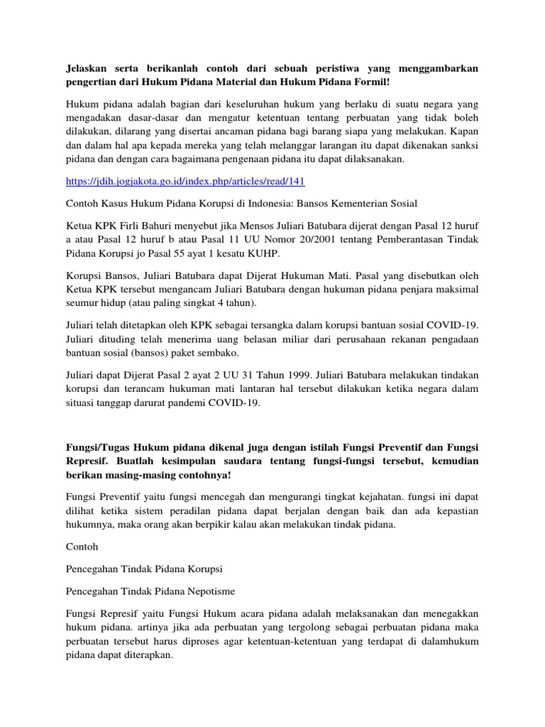 Hukum Pidana: Material vs Formil dan Contoh | PDF