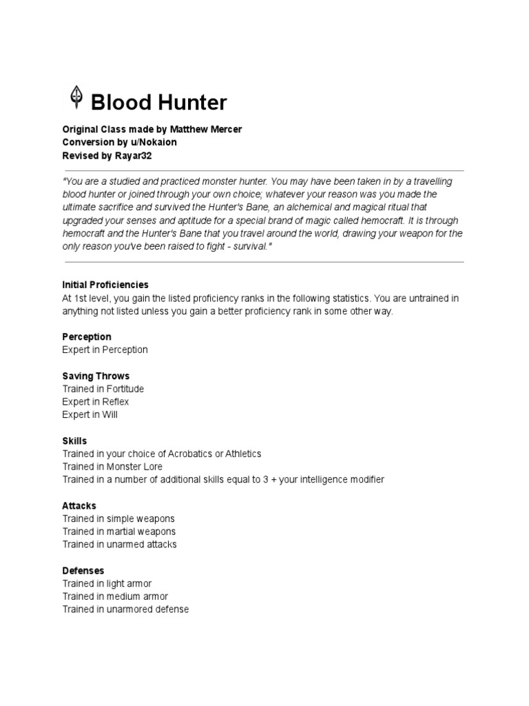 Blood Hunter PF2e | PDF | License | Copyright