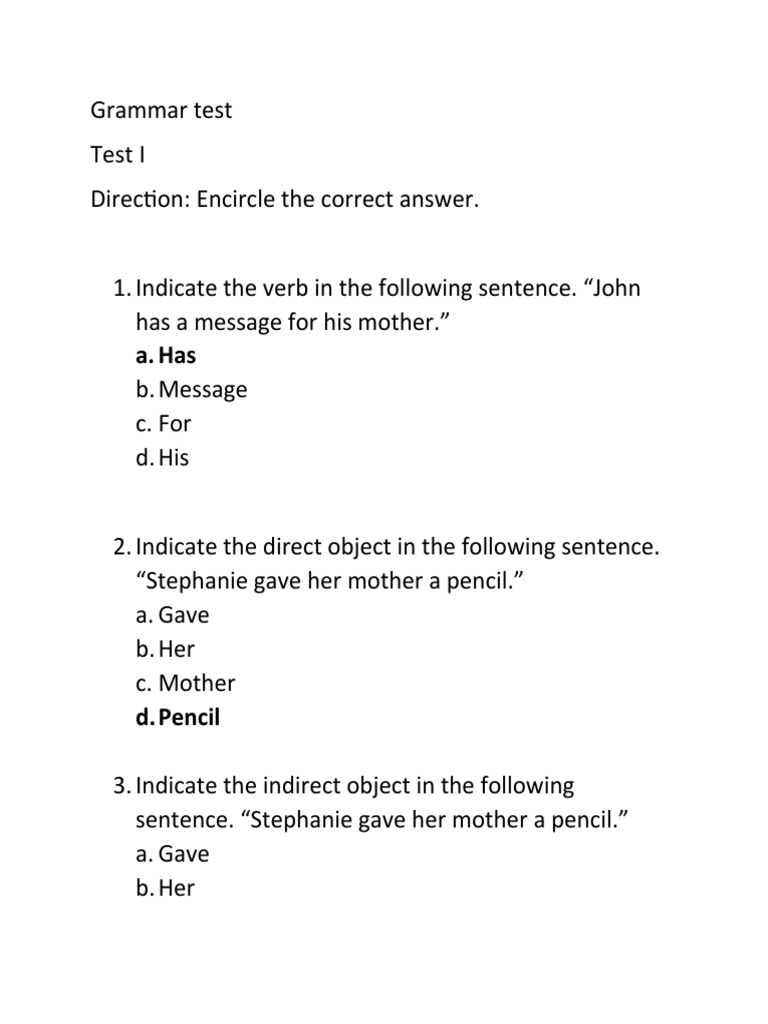 Grammar Test - Grade 8 | PDF | Language Arts & Discipline