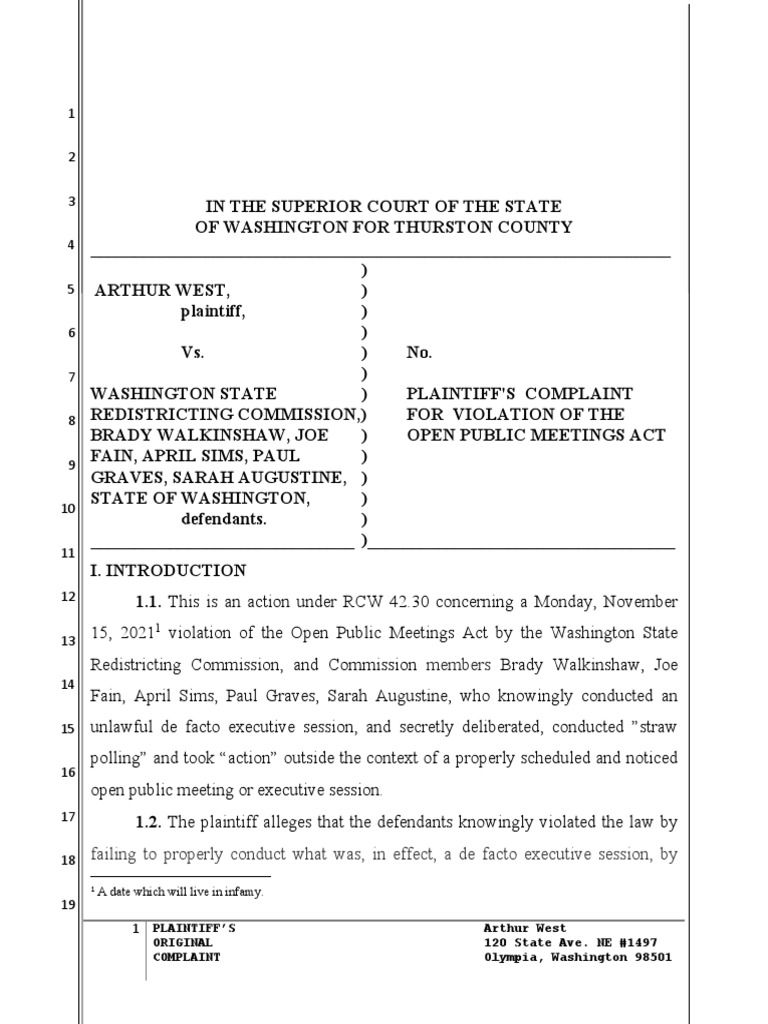 Redistricting OPMA Suit | PDF | Complaint | Declaratory Judgment