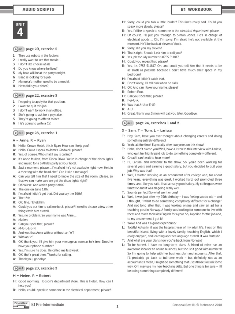 Audio Scripts B1 Workbook: Page 20, Exercise 5 | PDF